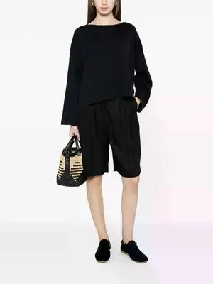 C.T.PLAGE Boat Neck Long Sleeve Sweater - Black
