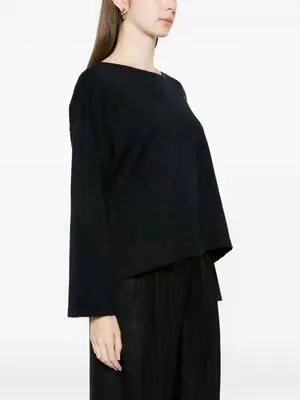 C.T.PLAGE Boat Neck Long Sleeve Sweater - Black