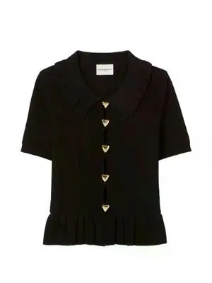 Claudie Pierlot Open-work Heart Button Knit Top