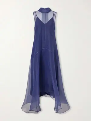 Staud Auden Sheer High Neck Midi Dress