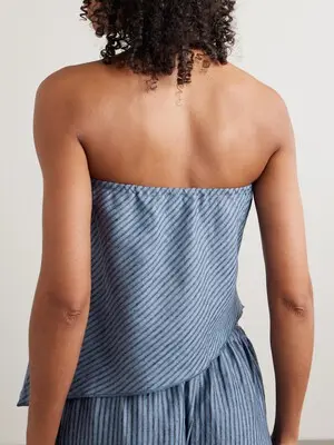 DEIJI STUDIOS Line Strapless Asymmetric Striped Organic Linen Top