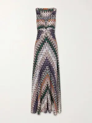 Missoni Gathered Striped Metallic Crochet-knit Maxi Dress - Multi