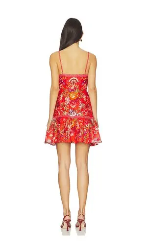 Camilla Tie Front Short Dress With Hem Ruffle