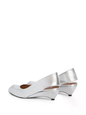 JIL SANDER Tone Laminated Leather Slingback Pumps - Silver
