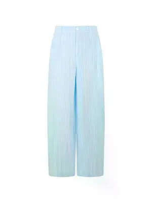 120% Lino Linen Wide-leg Trousers - Blue