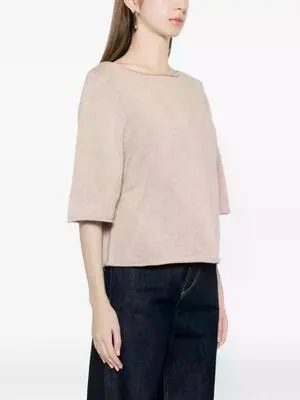 ALLUDE Boat Neck Ribbed Knit Top - Neutrals