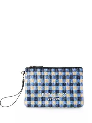 JIMMY CHOO Gingham Raffia Zip Pouch With Wrist Strap - Blue