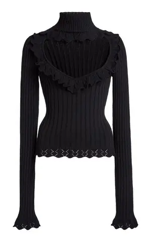 Balenciaga Cotton Rib Knit Heart Cutout Sweater - Black