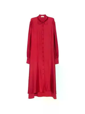 SILKYLICIOUS Button-fastening Shirt Dress With Long Sleeves - Red