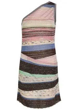 Missoni Striped Ruched Metallic-Knit Mini Dress Multi Multi