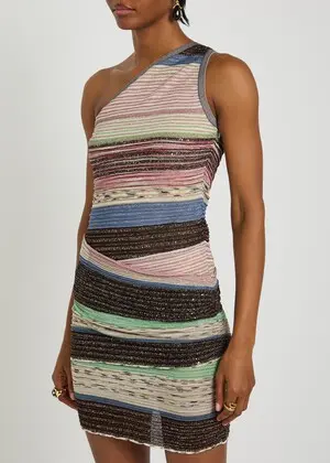 Missoni One-shoulder Striped Metallic Knit Mini Dress - Multi Multi