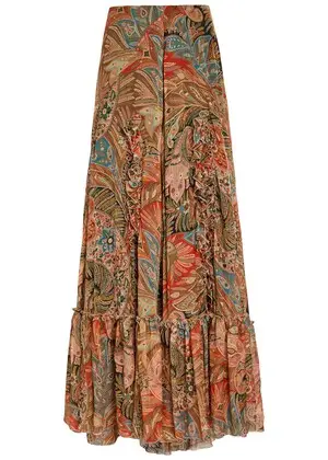 Etro Paisley Ruffled Silk Maxi Skirt - Multicoloured