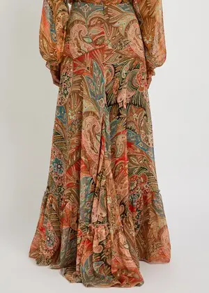 Etro Paisley Ruffled Silk Maxi Skirt - Multicoloured