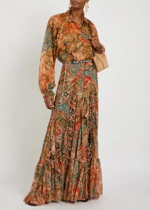 Etro Paisley Ruffled Silk Maxi Skirt - Multicoloured