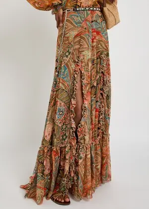 Etro Paisley Ruffled Silk Maxi Skirt - Multicoloured