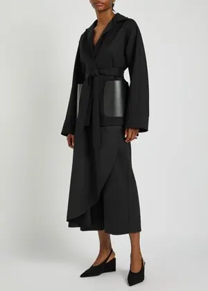 Alaïa Leather And Wool Wrap Jacket - Black