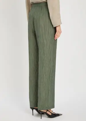 Emporio Armani Crinkled Straight-leg Trousers - Olive