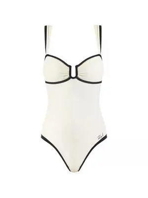 Karl Lagerfeld Signature Trimmed Swimsuit - Neutrals