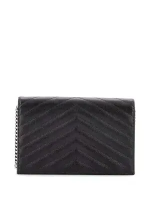 Saint Laurent Monogram Wallet On Chain Matelasse Chevron Leather Small Crossbody Bag - Black