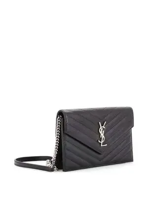 Saint Laurent Monogram Wallet On Chain Matelasse Chevron Leather Small Crossbody Bag - Black