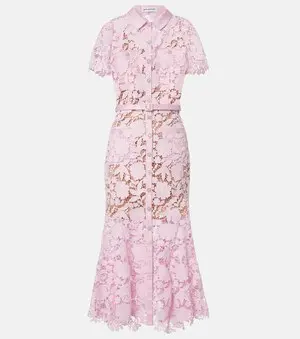 SELF-PORTRAIT Belted Lace Shirt Dress - Pink