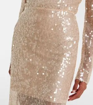 Veronica Beard Allora Sequined Midi Skirt - Beige