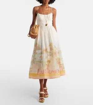 Zimmermann Como Printed Linen And Silk Midi Dress
