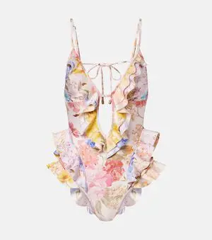Zimmermann Como Floral Ruffled Swimsuit