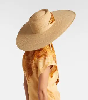 Zimmermann Wide Brim Raffia Sun Hat With Silk Trim