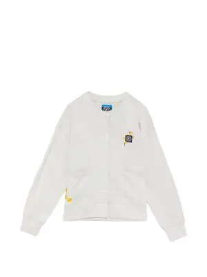 AGNES B. Embroidered Logo Snap Pocket Cardigan - Grey
