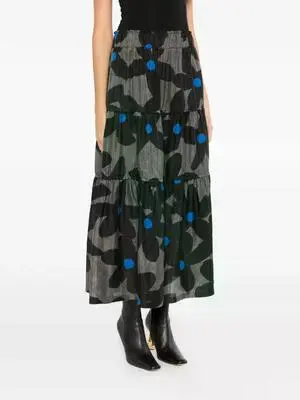 LESS Floral Print Tiered Midi Skirt