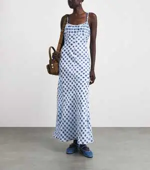 Sandro Linen-blend Gingham Maxi Dress