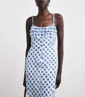 Sandro Linen-blend Gingham Maxi Dress