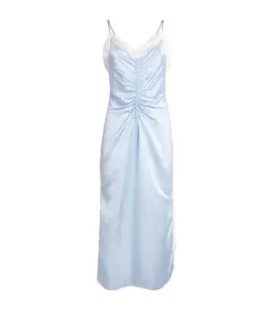 Sandro Satin Lace-detail Midi Dress