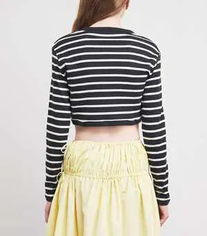Sandro Cotton Stripe Cropped Top - Blue