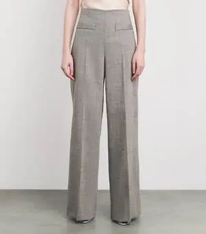 Sandro Wool-blend Check Wide-leg Trousers - Beige