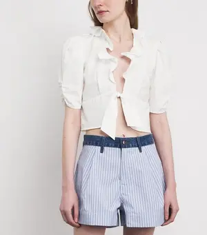 Sandro Cropped Ruffle Blouse - Beige