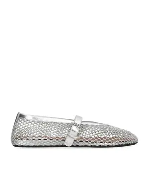 Alaïa Leather Mesh Ballet Flats With Patent Details - Silver