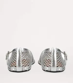 Alaïa Leather Mesh Ballet Flats With Patent Details - Silver