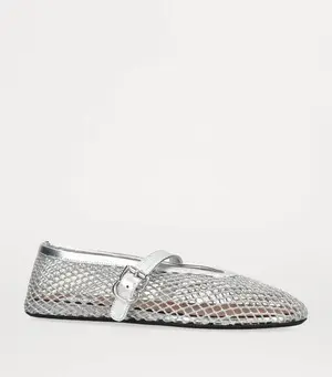 Alaïa Leather Mesh Ballet Flats With Patent Details - Silver