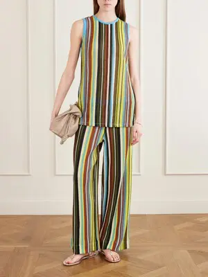 Staud Ali Striped Knitted Straight-leg Trousers