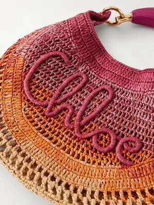Chloé Leather-trimmed Embroidered Raffia Tote