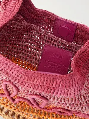 Chloé Leather-trimmed Embroidered Raffia Tote