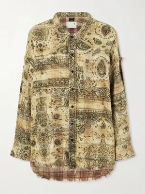 R13 Printed Cotton Shirt With Frayed Hem