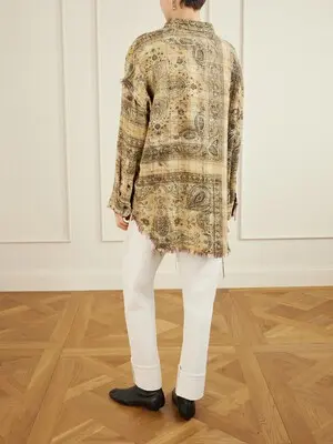 R13 Printed Cotton Shirt With Frayed Hem