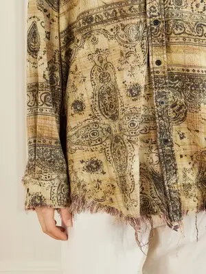 R13 Printed Cotton Shirt With Frayed Hem