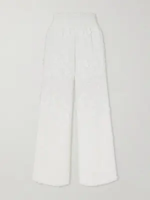 Loretta Caponi Speranza Embroidered Fil-coupé Cotton Straight-leg Trousers - White