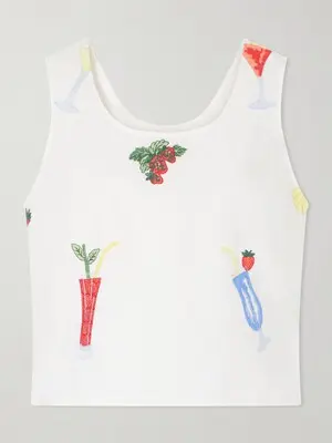 Loretta Caponi Sleeveless Embroidered Cotton Top - Multi