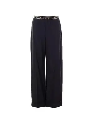 Marni Elasticated Logo-band Wide-leg Trousers - Black