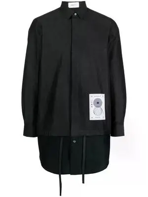 PORTS V Logo-patch Long-sleeve Shirt - Black